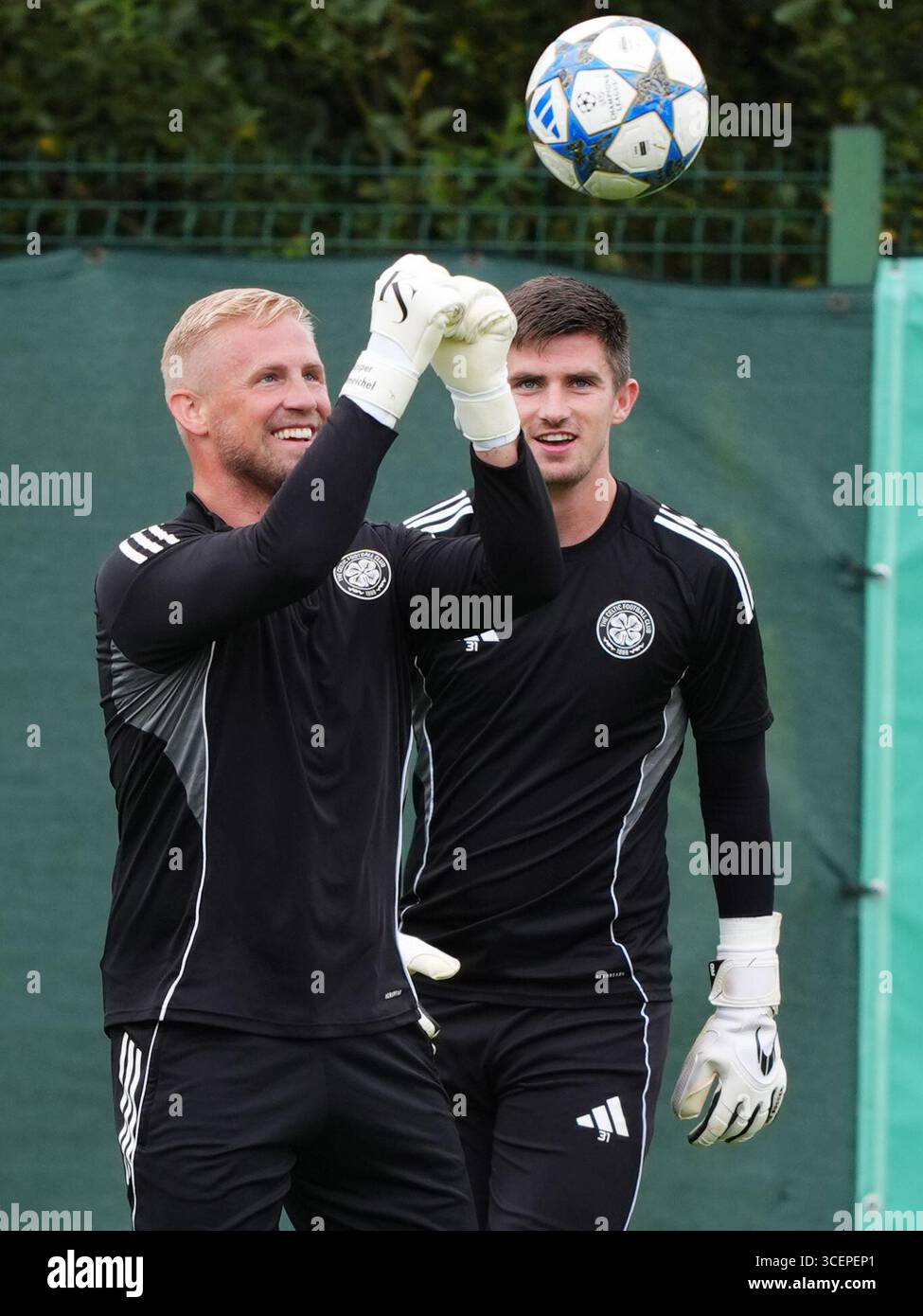 Celtic goalkeeper Kasper Schmeichel and Ross Doohan during a training ...