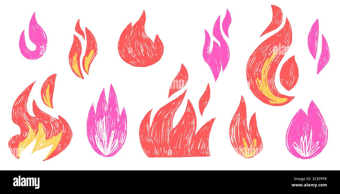 Hand drawn fire and flame elements with graffiti texture for street art ...