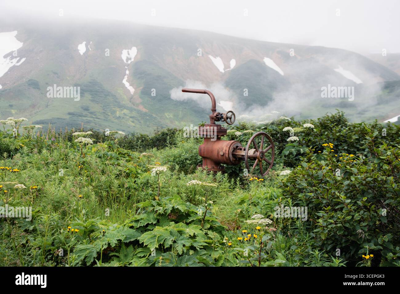 Metal structure for steam venting on Kamchatka Hill geothermal ...