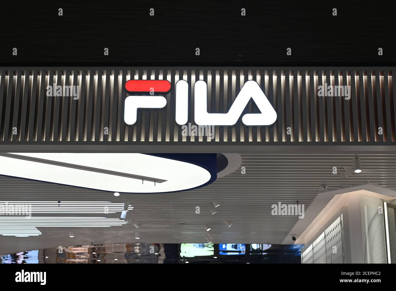 Shenzhen daily life A Italy brand FILAs logo in the shopping mall on ...