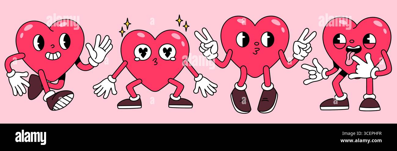 Retro animated heart character Stock Vector Images - Alamy