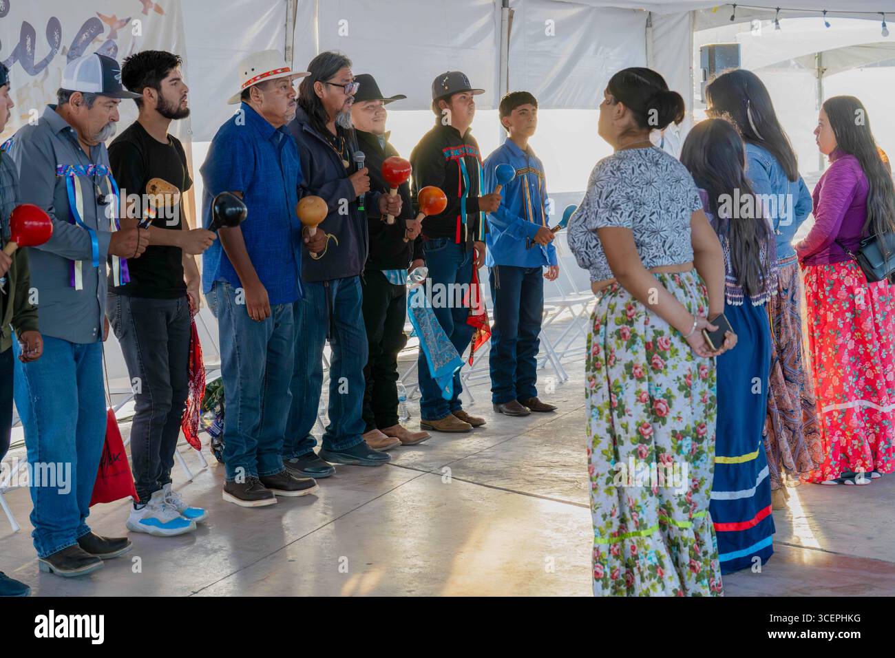 A group of Native singers and dancers perform during Nativa 2025 ...