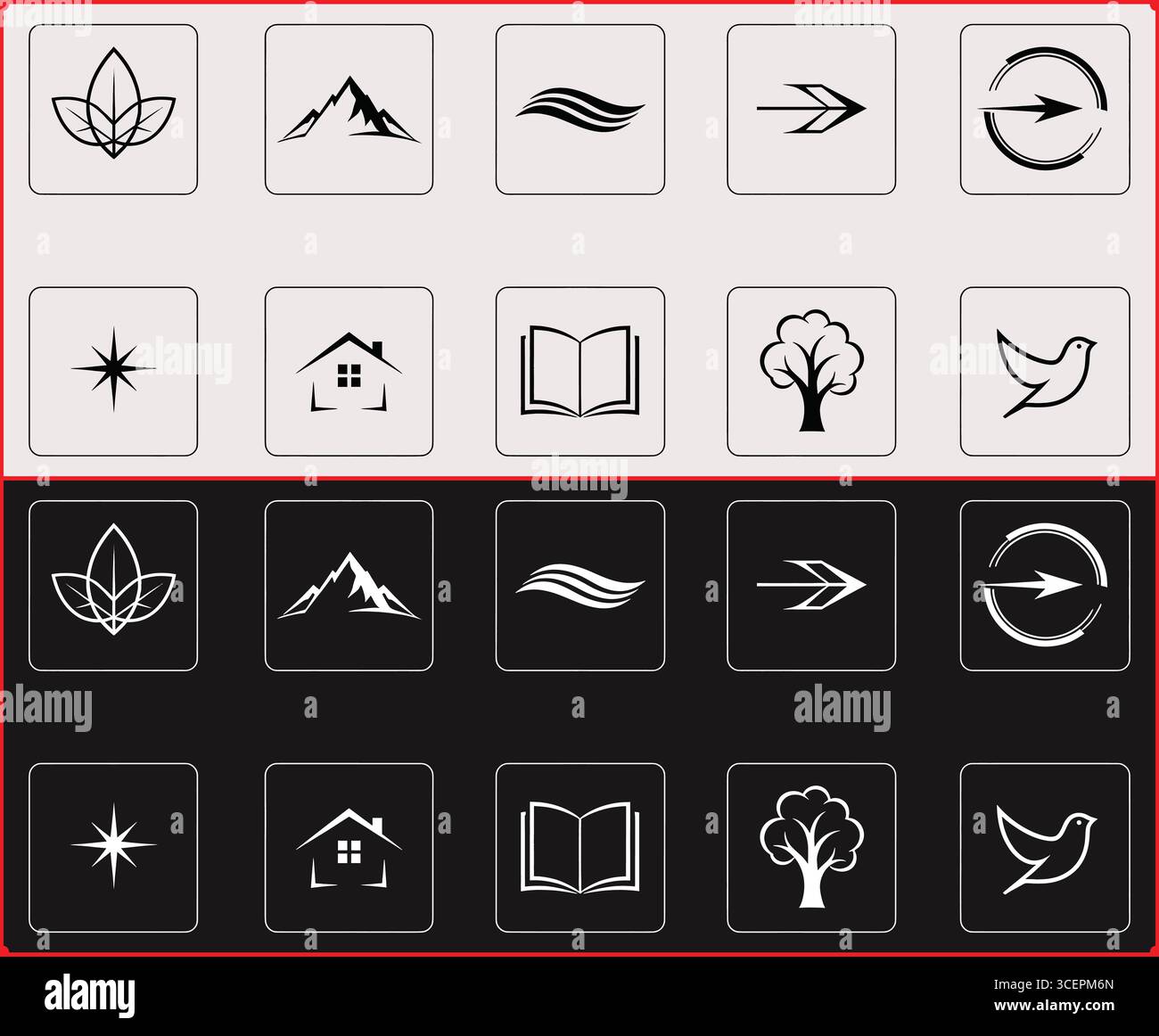 Collection of simple black and white icons arranged in a grid pattern ...