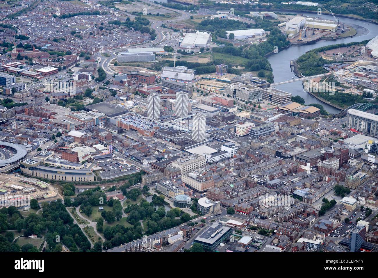 An aerial view of Sunderland City Centre and University area, north ...