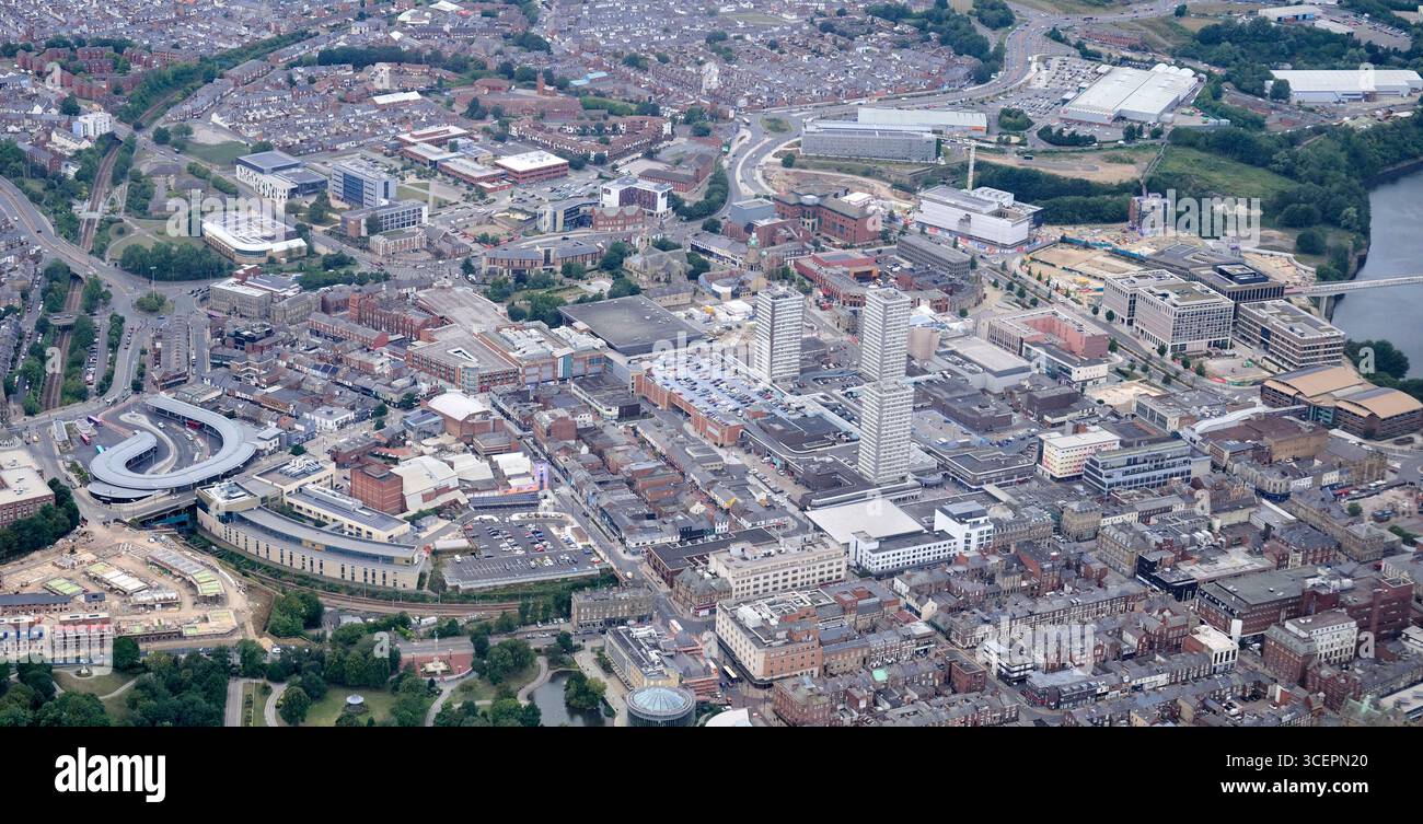 An aerial view of Sunderland City Centre and University area, north ...
