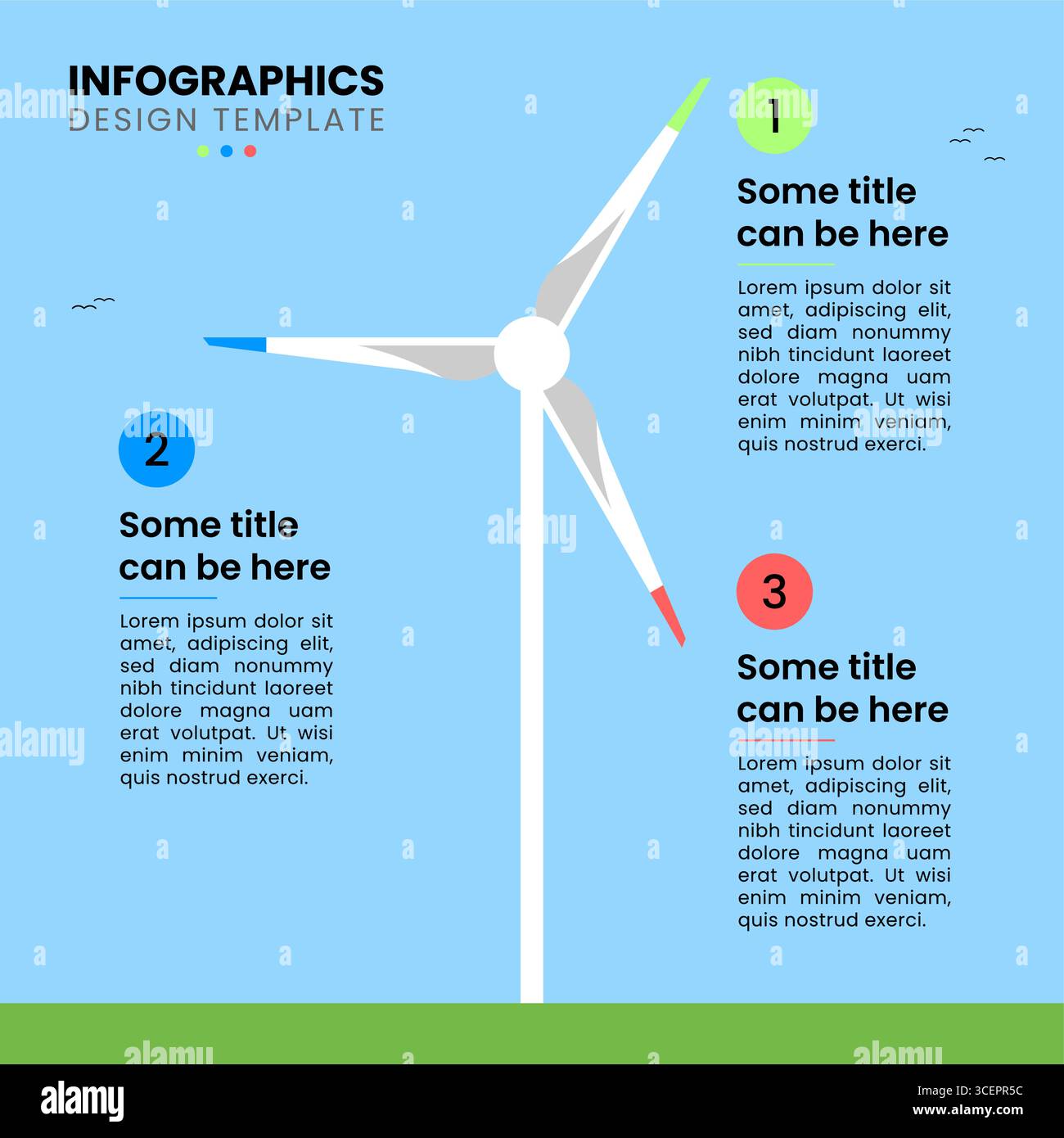 Infographic template with 3 options or steps. Wind turbine. Can be used ...