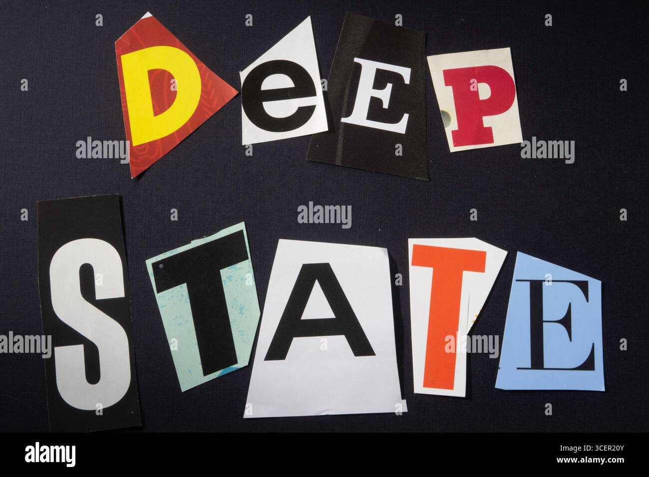 The Term"Deep State"using cut-out paper letters in the ransom note ...