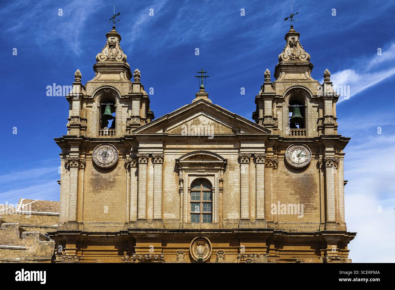 Baroque facade with clocks for time and date, St Paul's Cathedral with ...