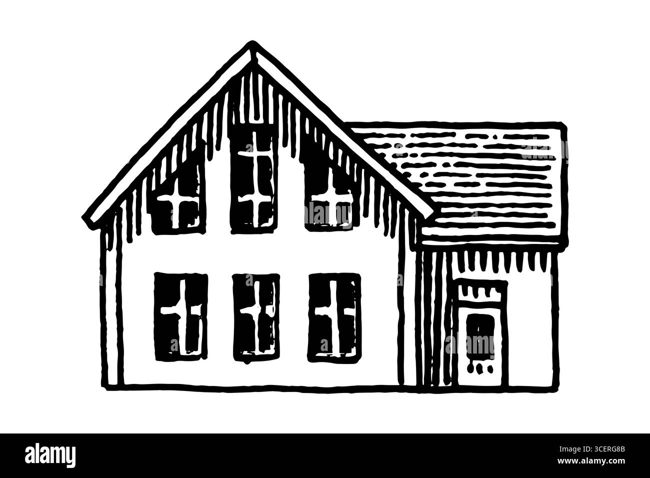 American or European house, French villa and mansion. Hand drawn ...