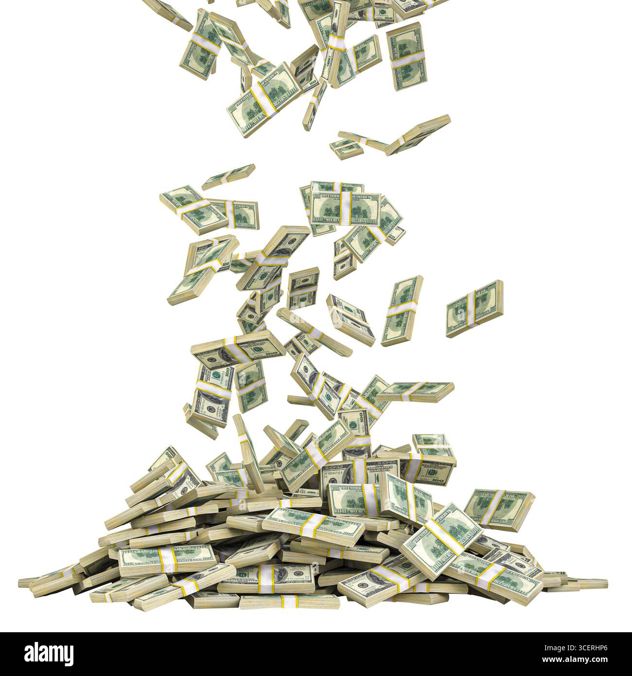 3d hundred dollar bills falling on transparent background Stock Photo ...