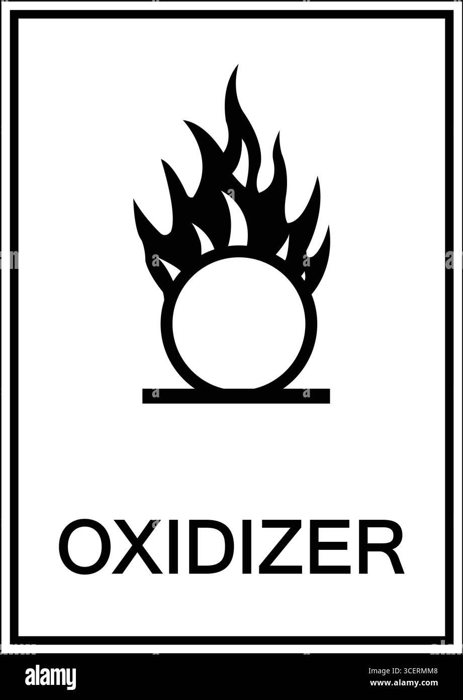 This black and white graphic shows a warning sign for oxidizers ...