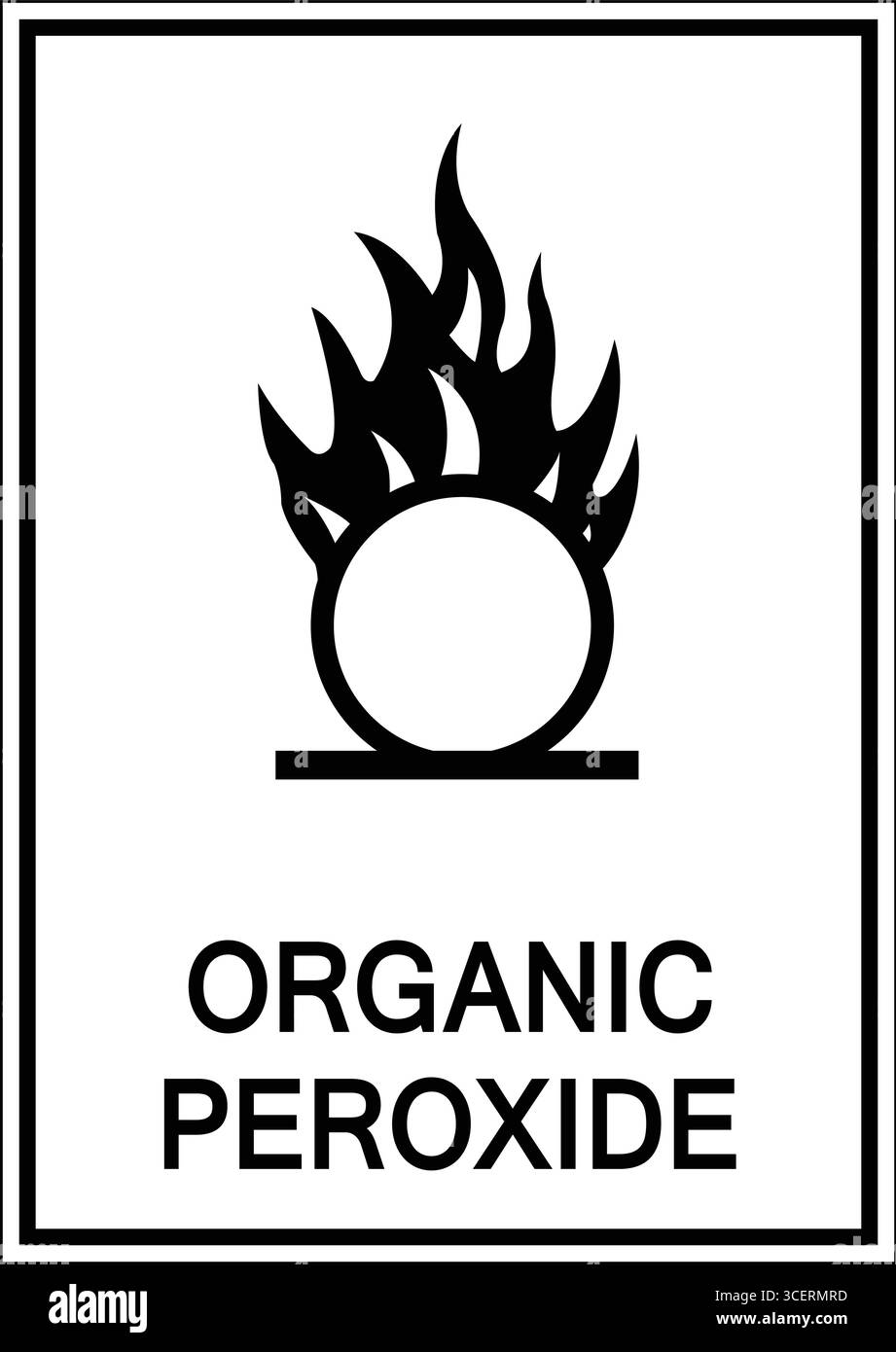 This graphic shows an organic peroxide hazard symbol with a flame and ...