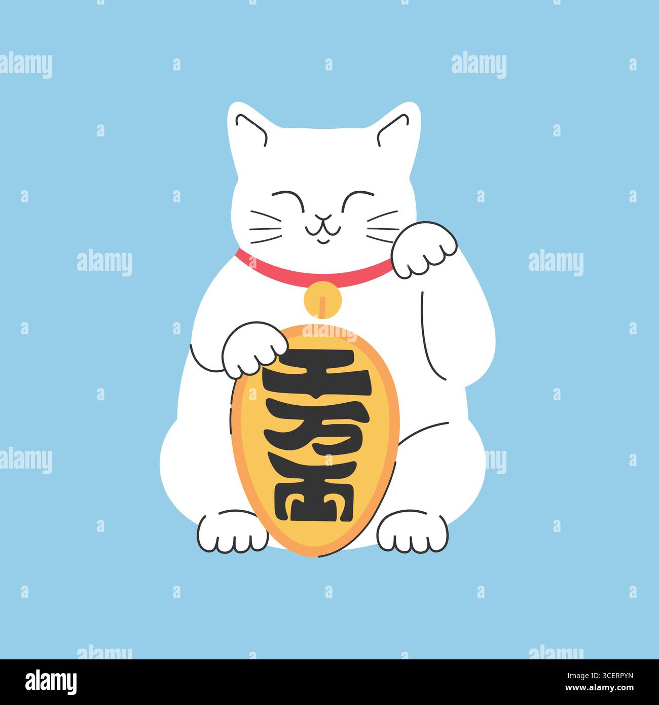 Smiling beckoning cat Maneki neko with raised paw and wealth and luck ...
