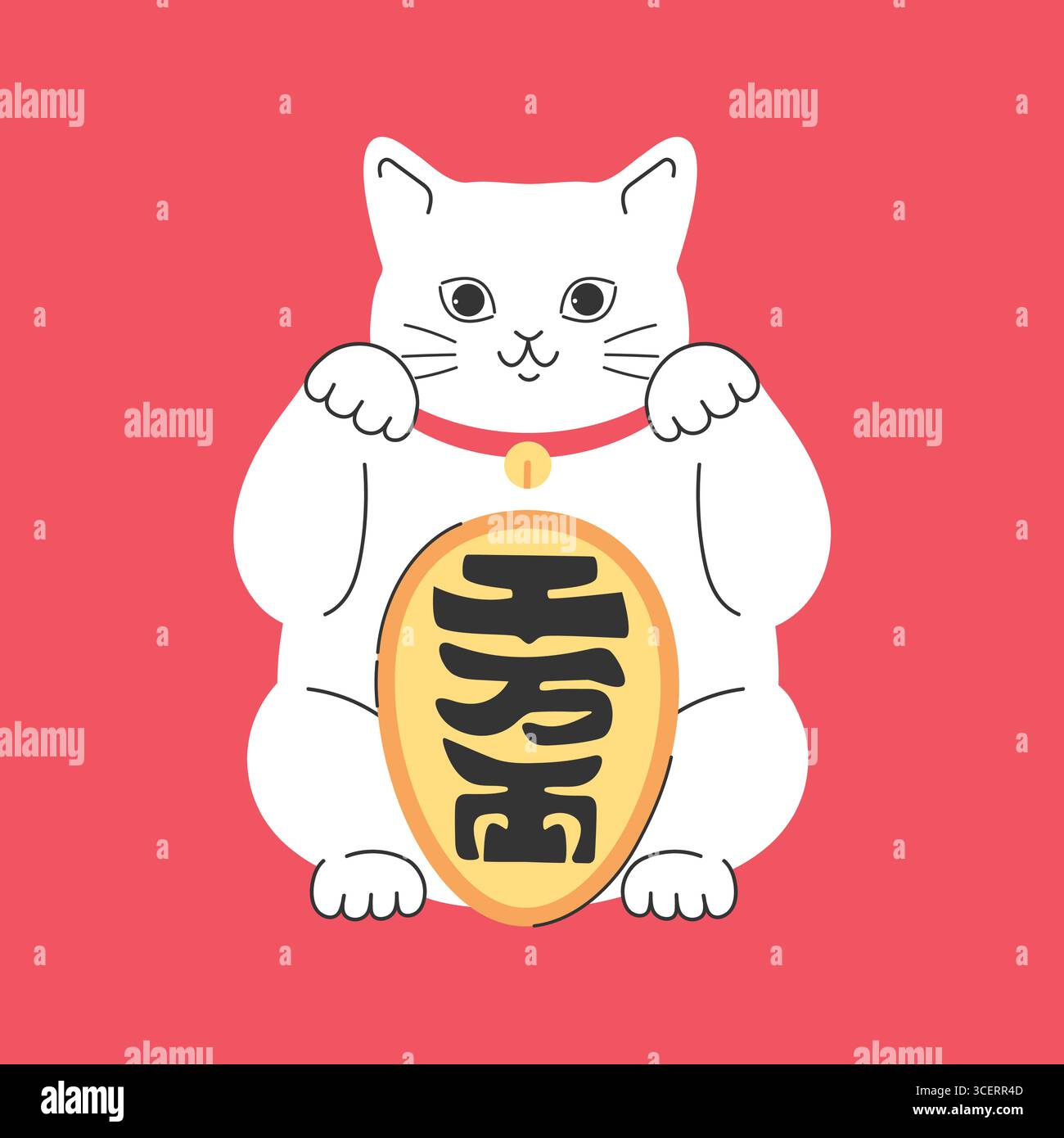 Maneki neko beckoning cat with raised paws and wealth and luck symbol ...