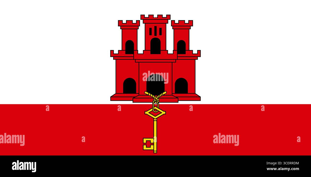 The vibrant flag of Gibraltar displays a red castle design with a key ...