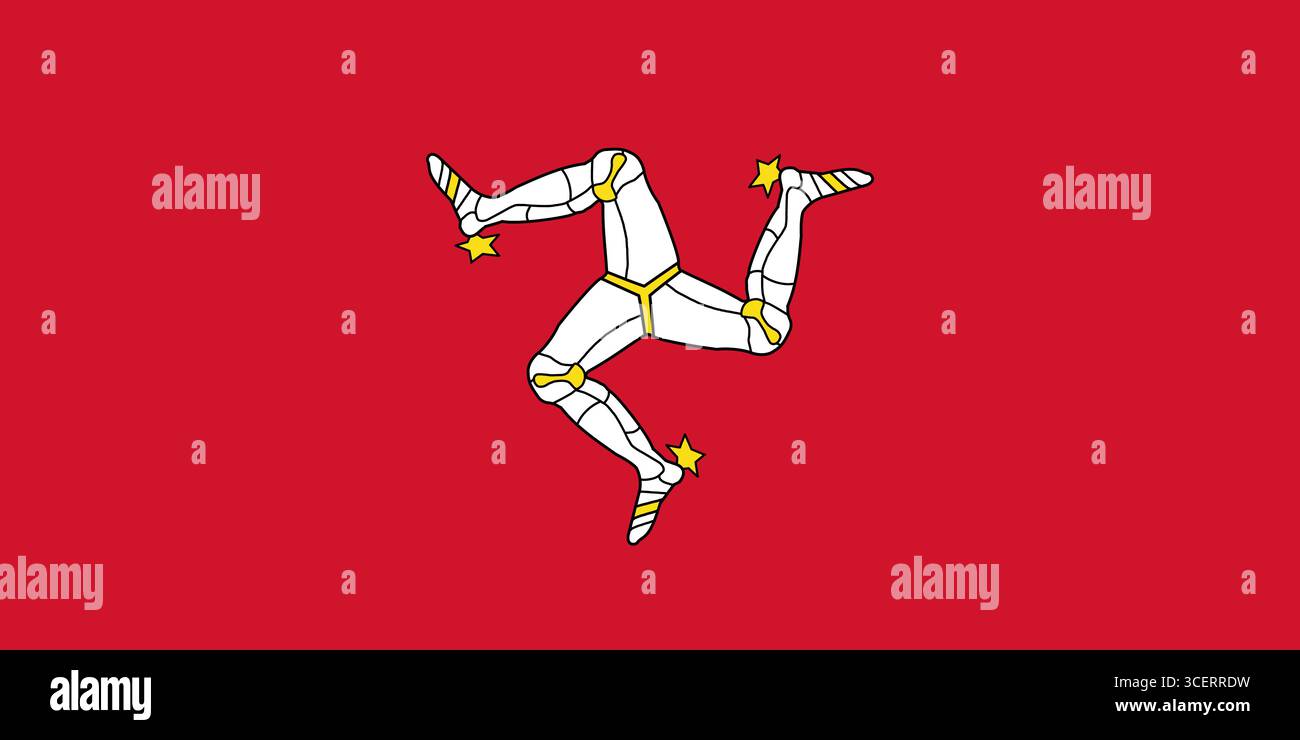 The flag features a triskelion symbol with three armored legs, set ...