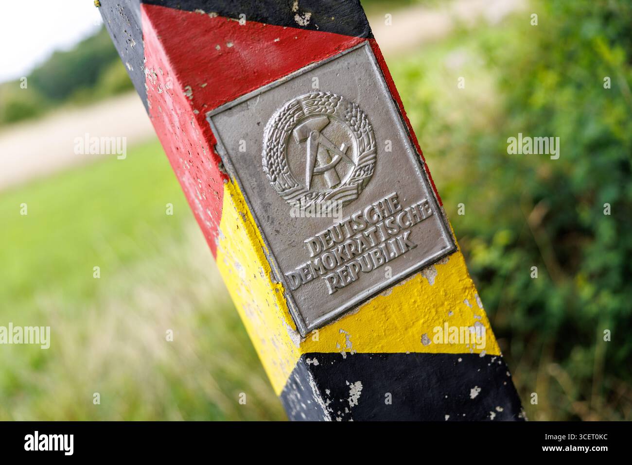 03 August 2025, Saxony, Eichigt: A GDR border pillar (also known as a ...