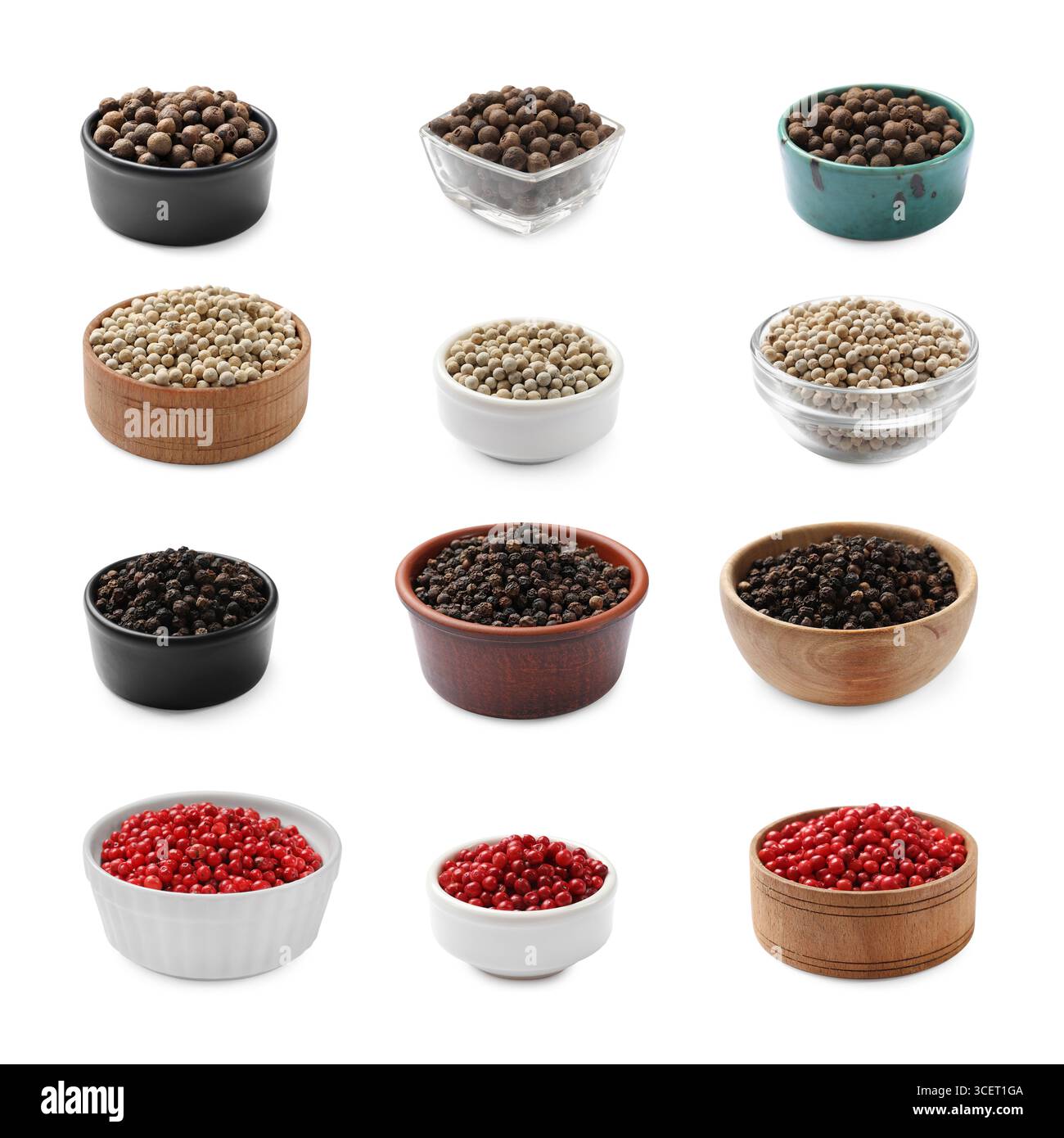 Different types of peppers, set. Spices isolated on white Stock Photo ...