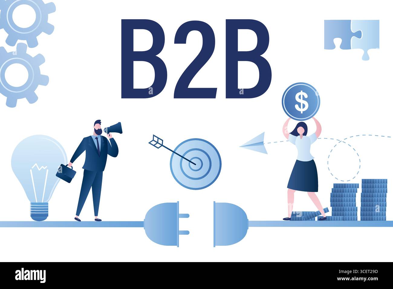Business connection. Businessman with loudspeaker and idea bulb ...
