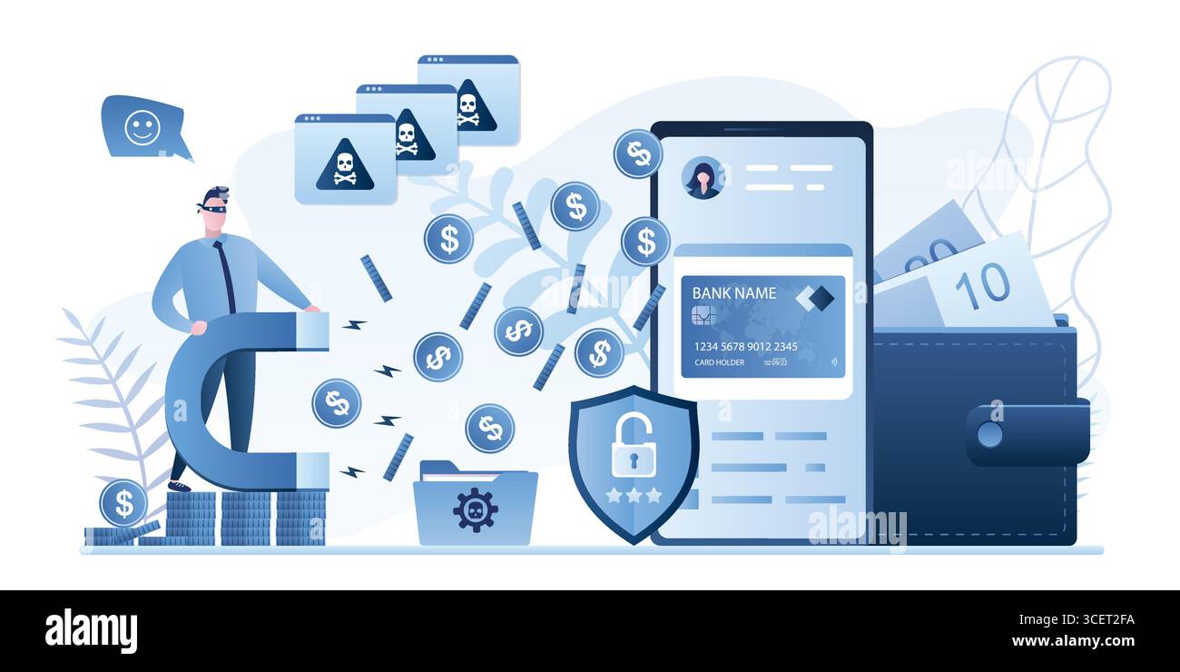 Data phishing concept. Online scam, malware and password phishing. Smartphone with e-wallet and ...