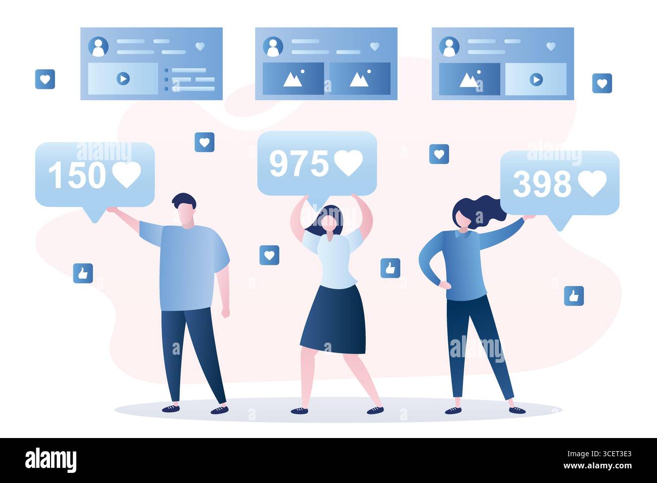 Social media users receive like and hearts. Social network profiles and ...