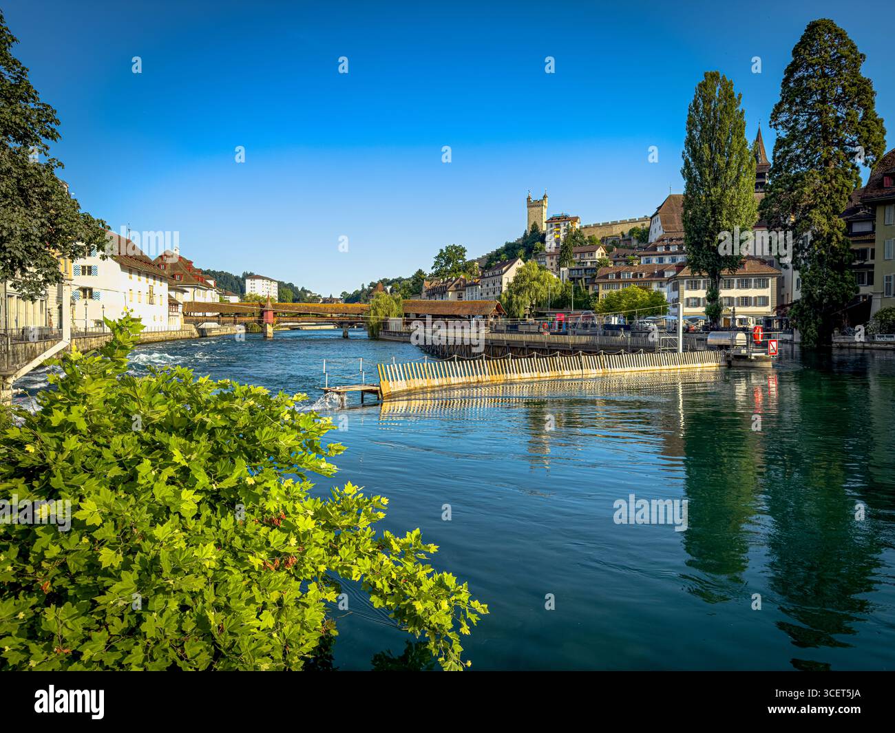 Wide shot of the Lucern Needle Dam on the Reuss River Stock Photo - Alamy