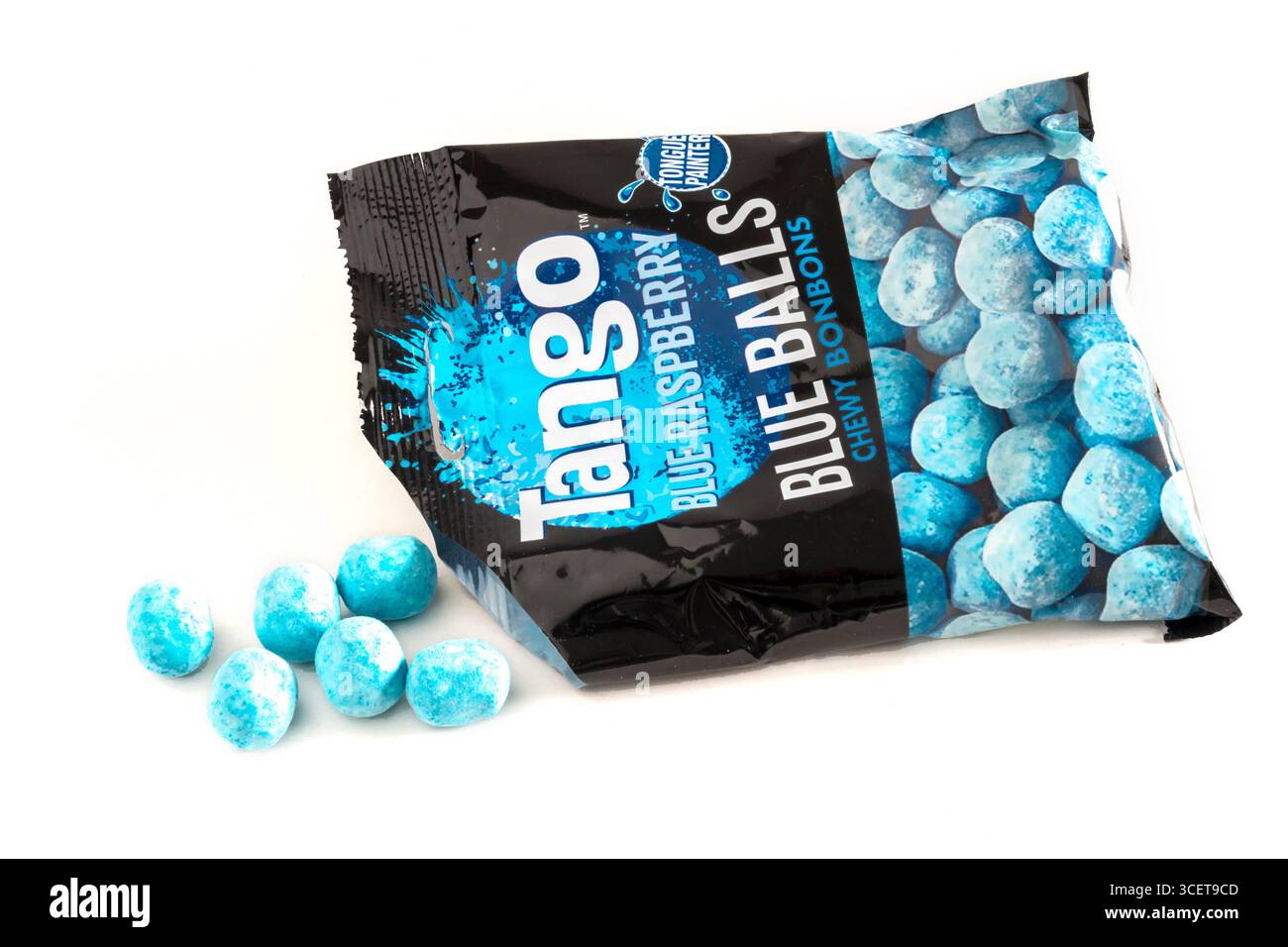 A packet of Tango Blue Raspberry Blue Balls, chewy bonbons. Tongue ...