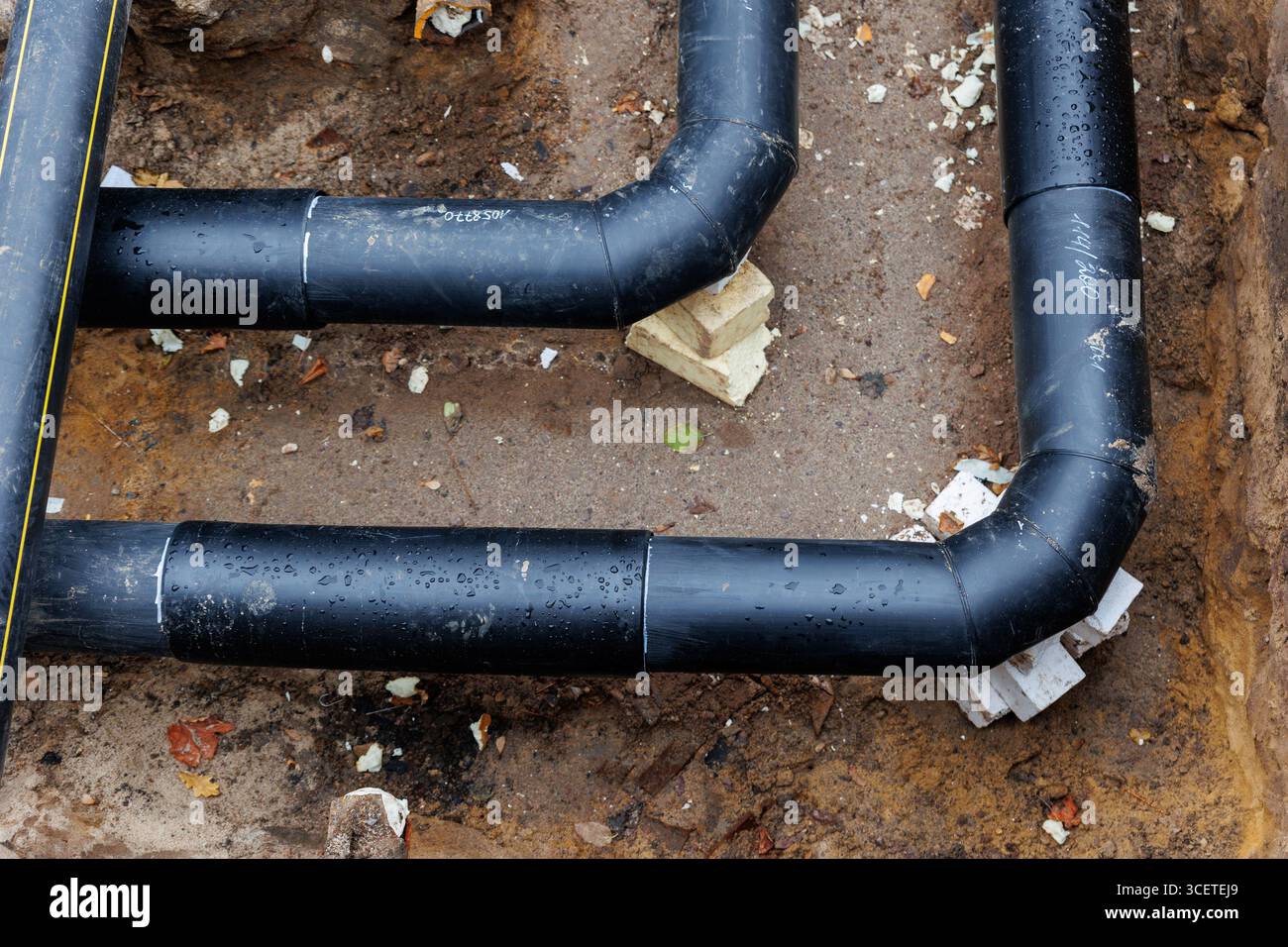 New modern insulated urban pipeline installation construction site ...