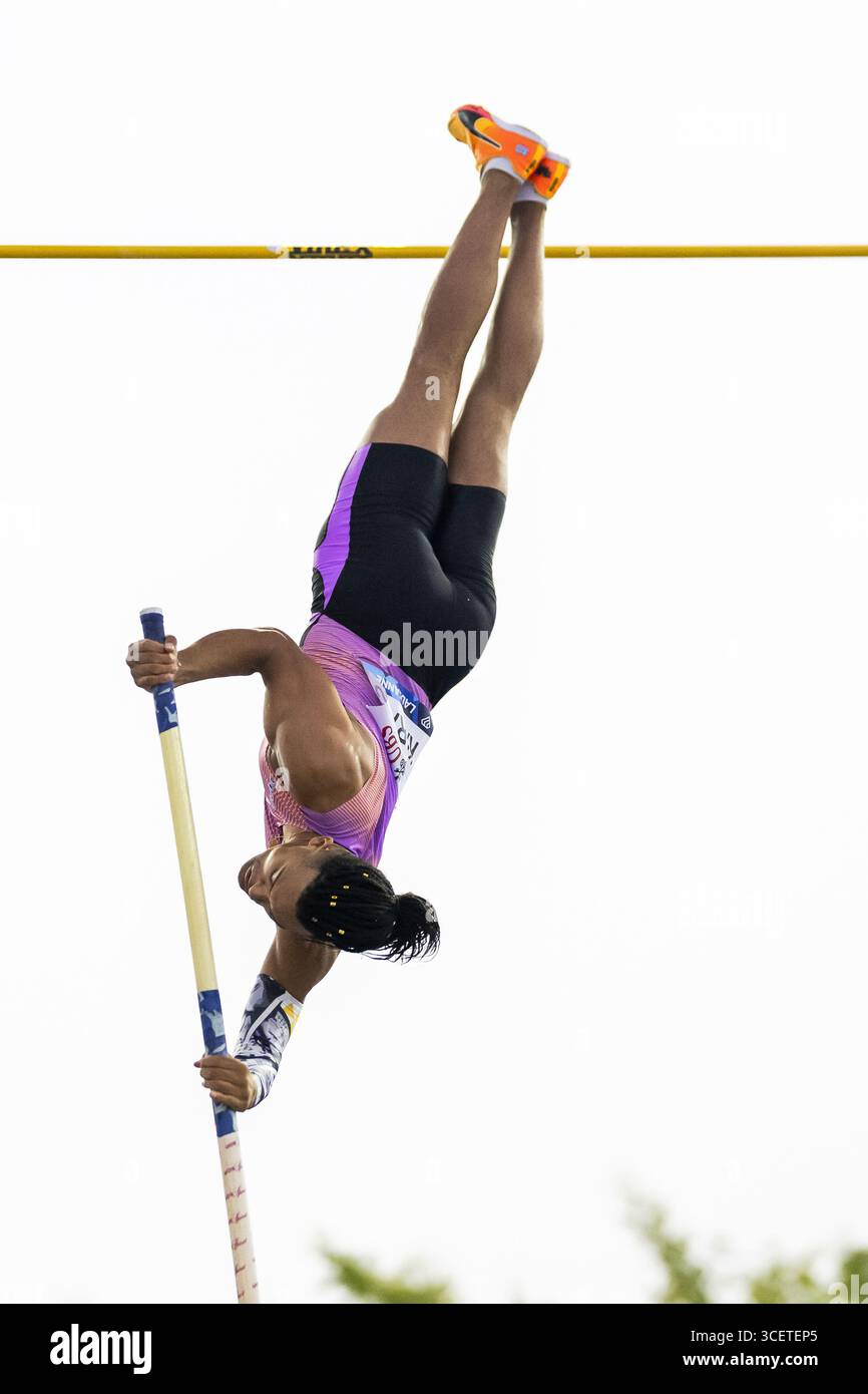 Emmanouil Karalis, of Greece, competes during the men's pole vault ...