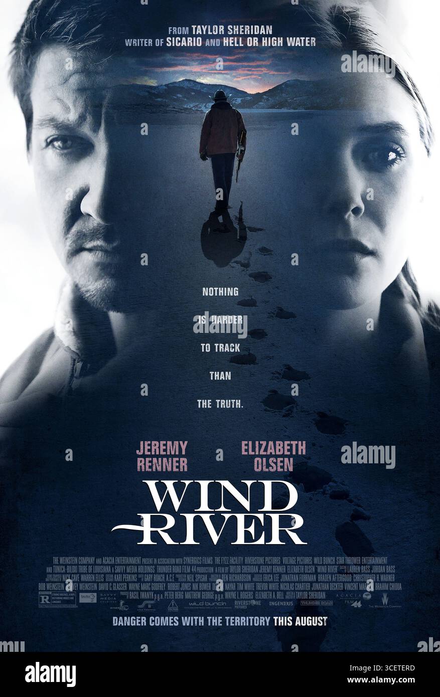 Wind River movie poster Jeremy Renner & Elizabeth Olsen Stock Photo - Alamy