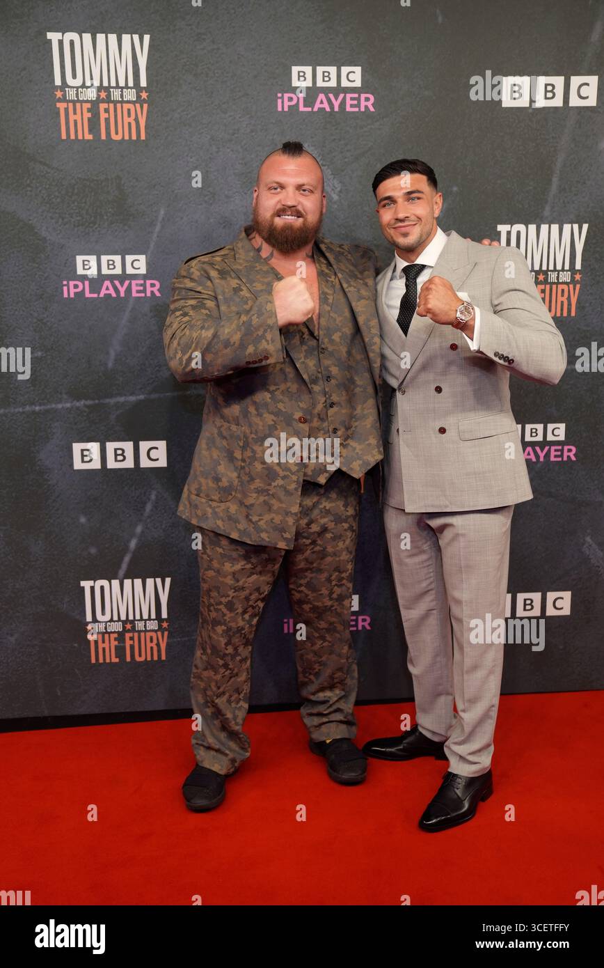 Eddie Hall (left) and Tommy Fury arriving for Tommy: The Good. The Bad ...