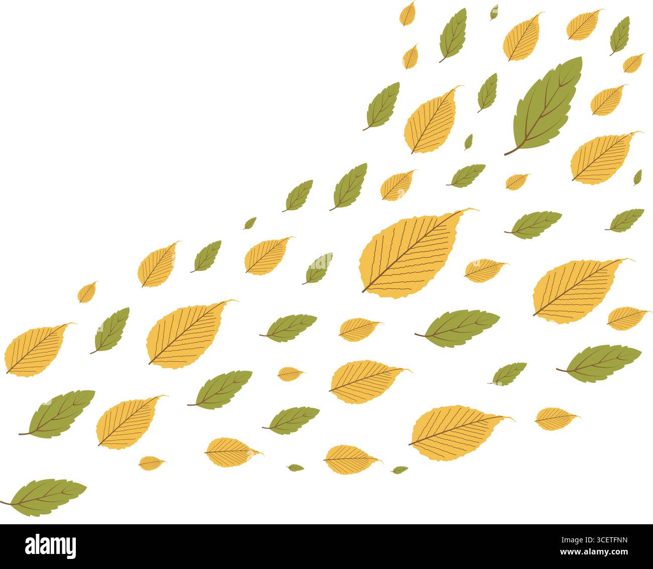 Autumn background with wave of yellow and green leaves in flat style ...