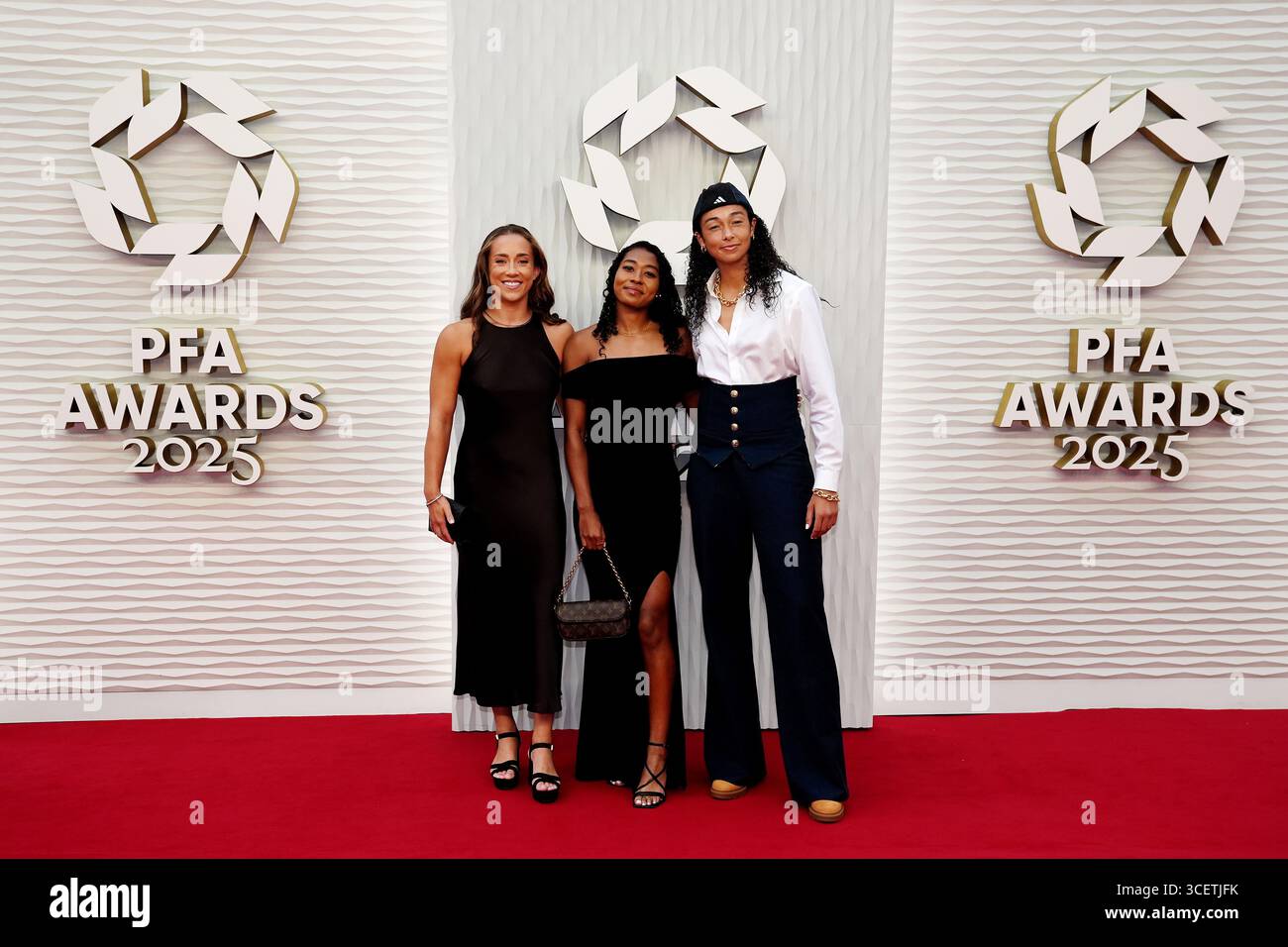 Maya Le Tissier, Phallon Tullis-Joyce and Jayde Riviere arrive for the PFA Awards 2025 at ...