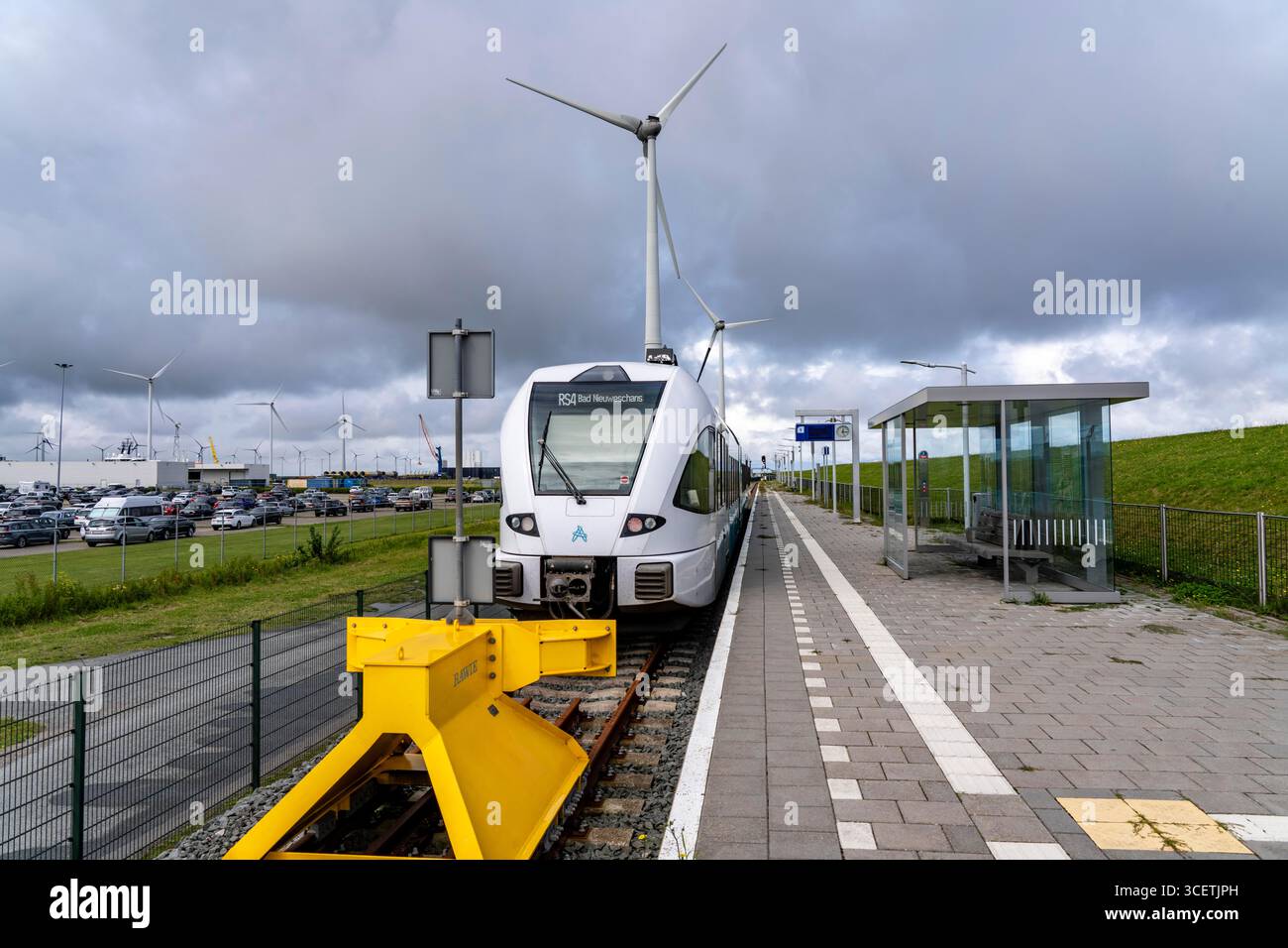 Train connection to the seaport of Eemshaven, in the Ems estuary. The ...