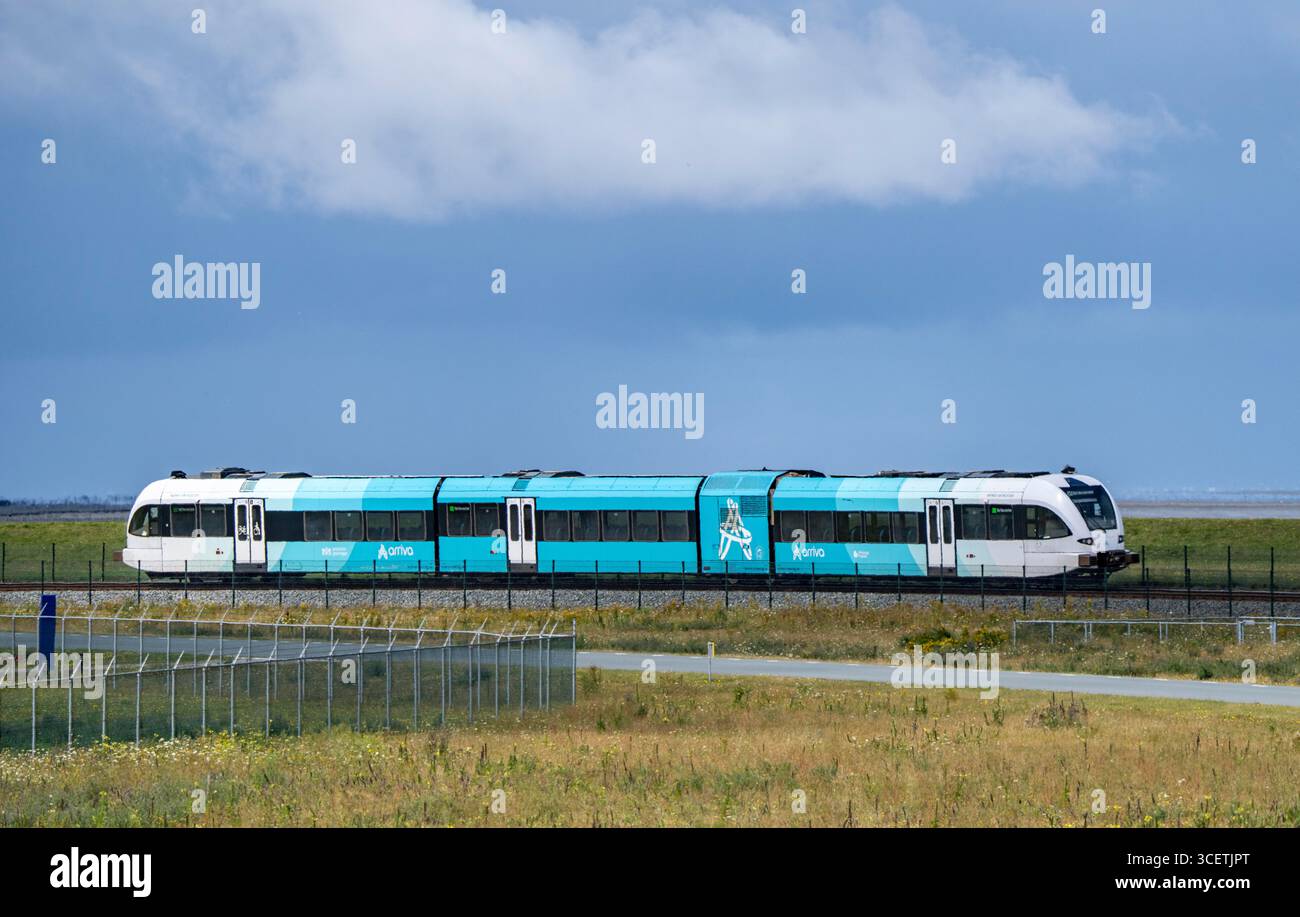 Train connection to the seaport of Eemshaven, in the Ems estuary. The ...