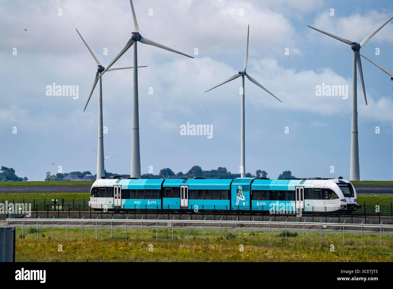 Train connection to the seaport of Eemshaven, in the Ems estuary. The ...