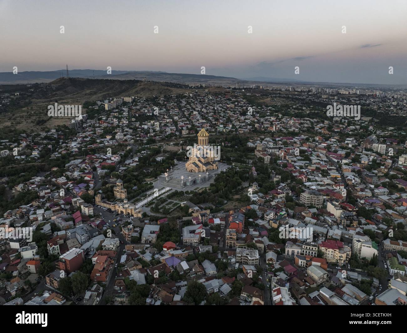 Aerial view of Sameba cathedral standing majestically amidst a sea of ...