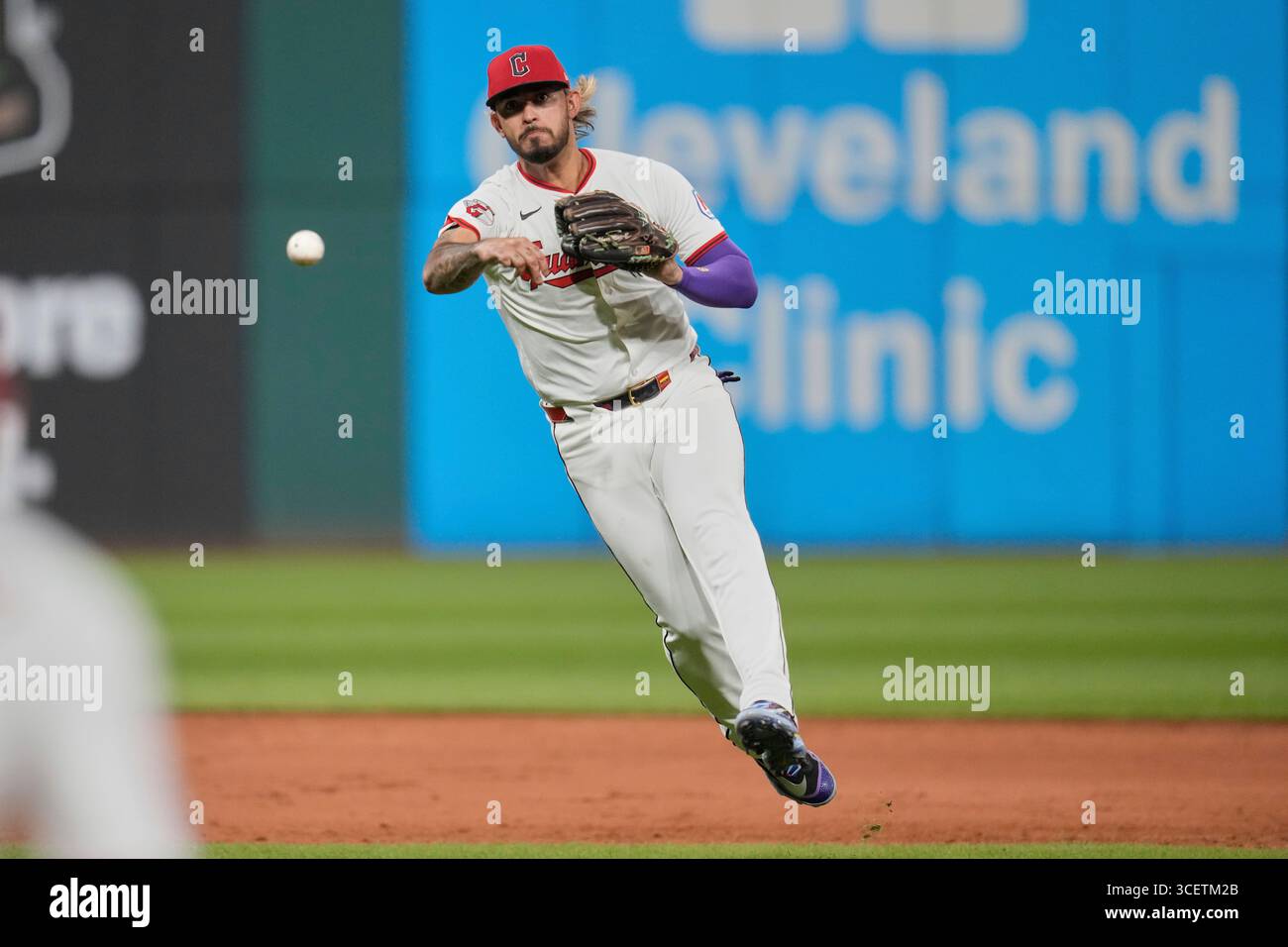 Cleveland Guardians shortstop Gabriel Arias (13) throws out Miami ...