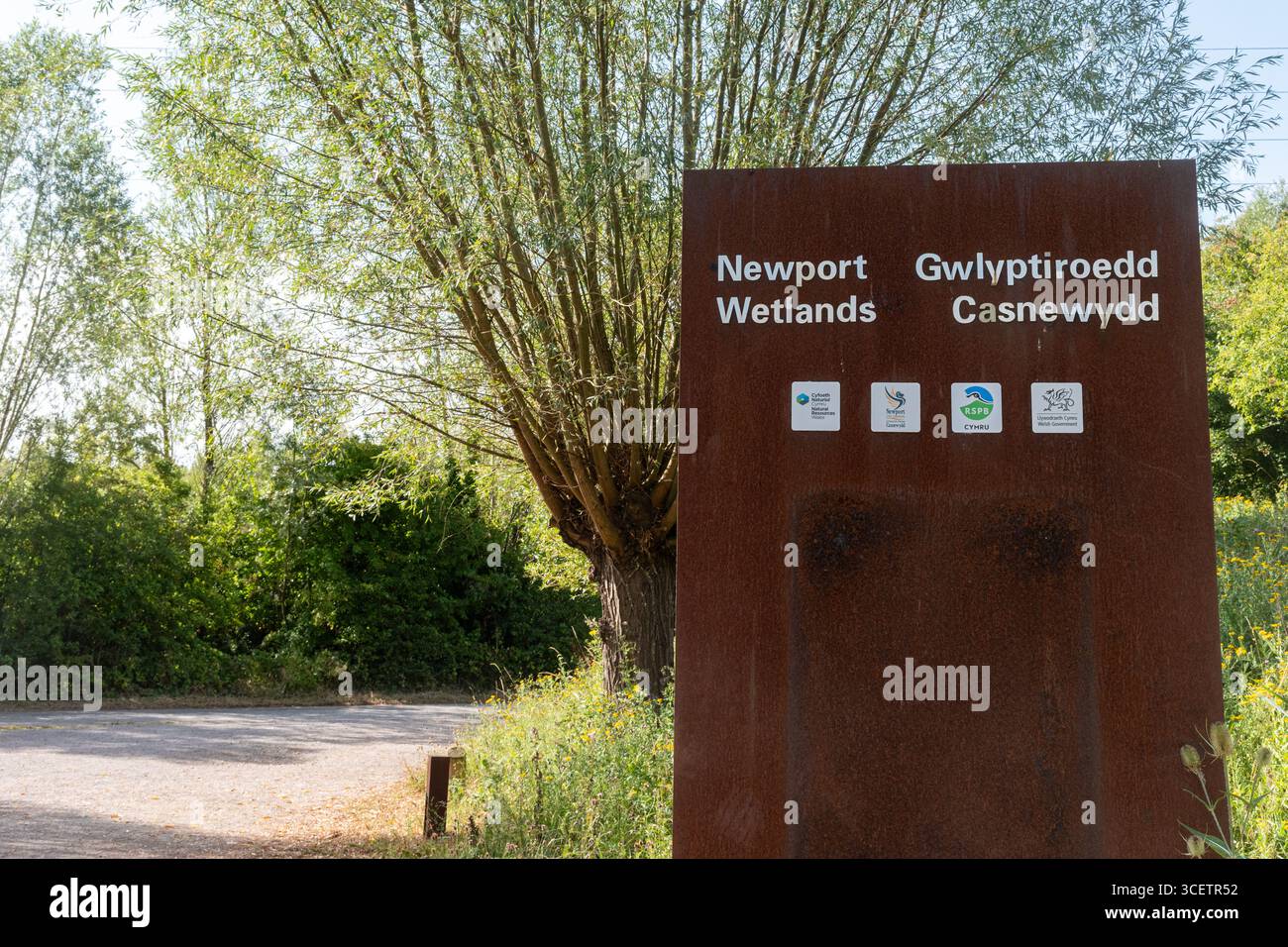 Sign signage at RSPB Newport Wetlands nature reserve near Newport ...