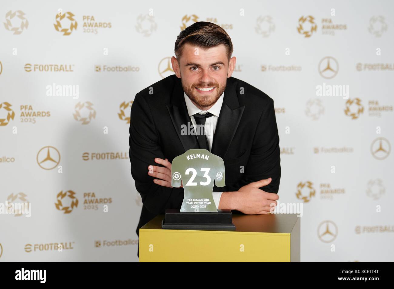 Charlie Kelman with his PFA League One Team Of The Year award during the PFA Awards 2025 at ...
