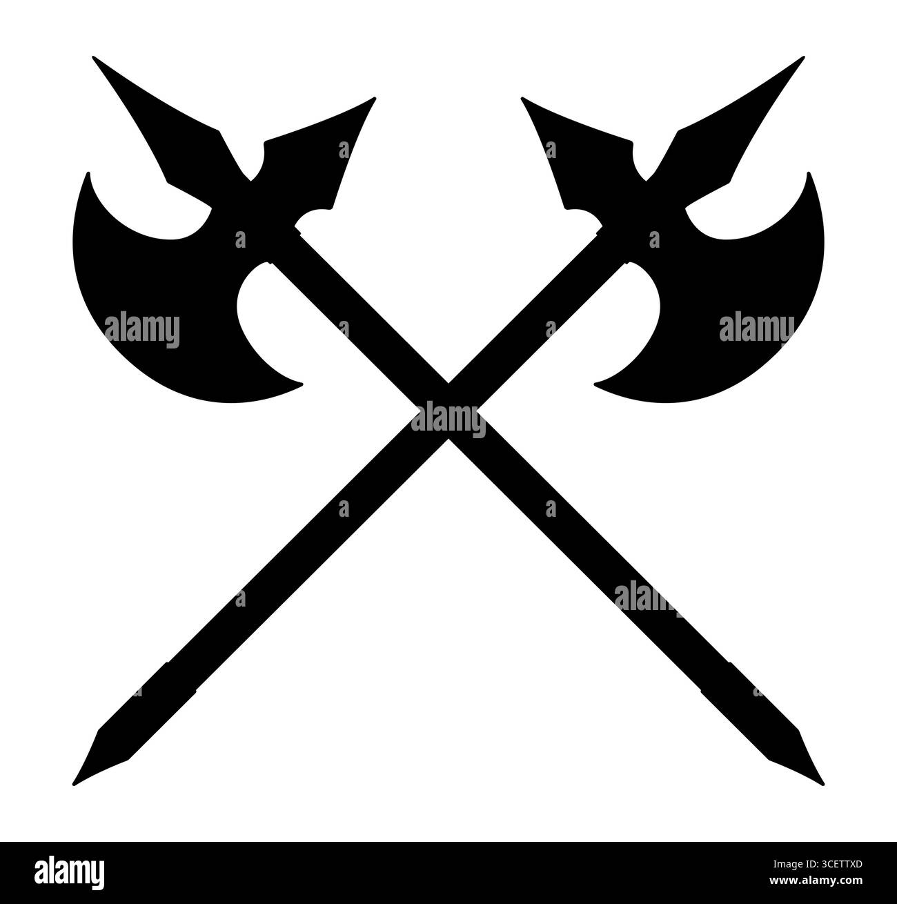 Crossed Medieval axes vector icon. Black silhouette battle axe isolated ...