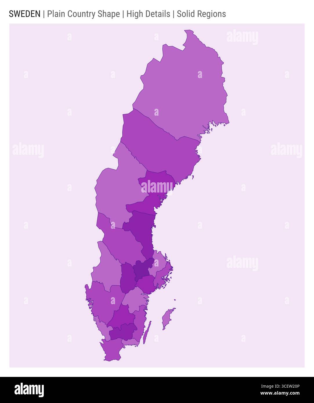 Sweden plain country map. High Details. Solid Regions style. Shape of ...