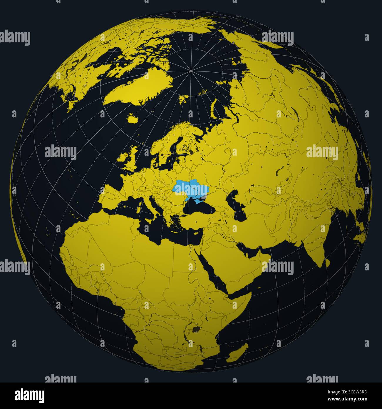 Ukraine on Globe. Country view on the world map in Charcoal Bright ...