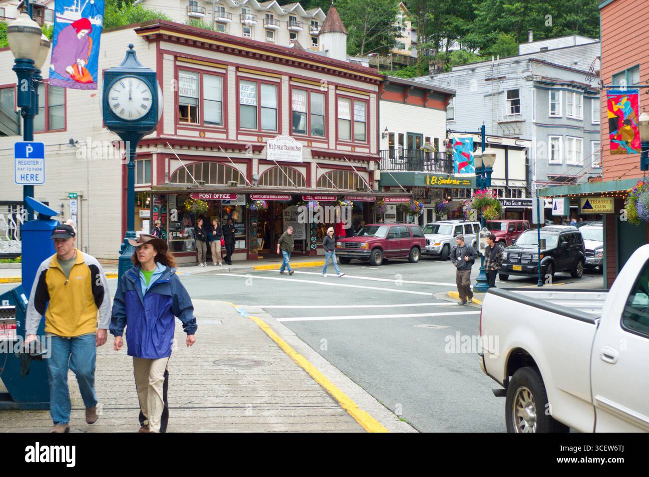 Shops along South Franklin Street, bar, Juneau, Alaska, USA Stock Photo ...