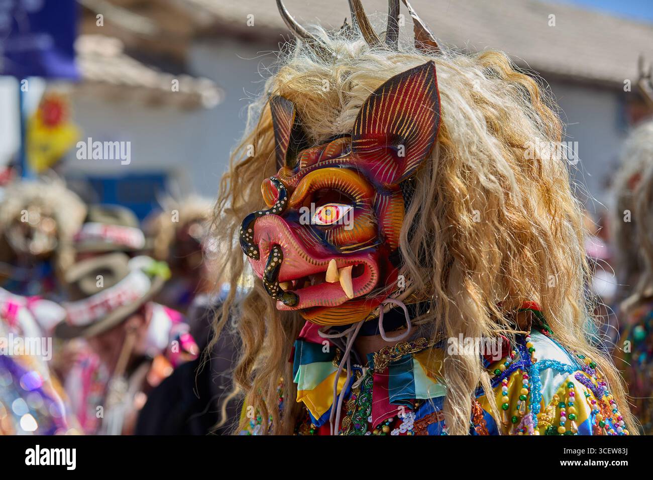 Paucartambo Peru Jul 16 2025:With devilish masks and acrobatic flair ...