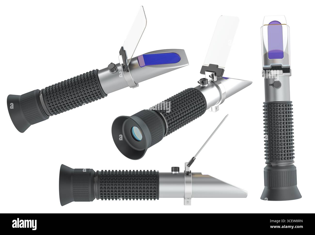 Handheld optical refractometer, different perspectives. 3D rendering ...