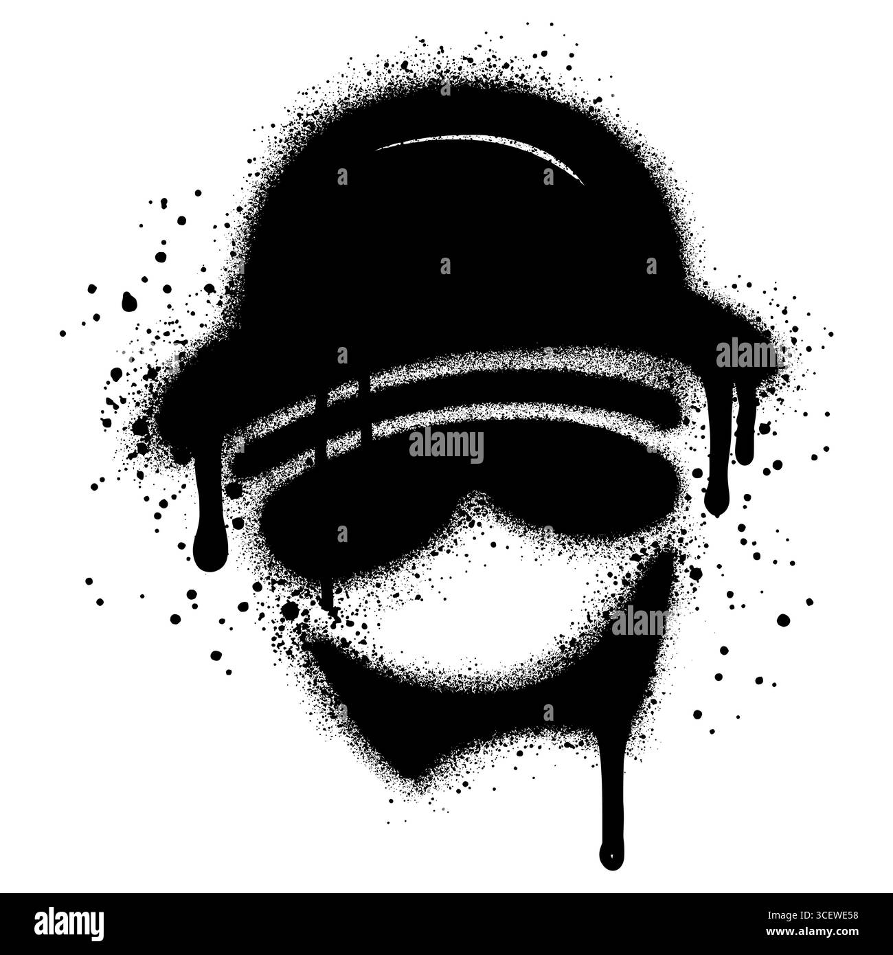 Spray Paint Graffiti Face wearing hat isolated on white background ...