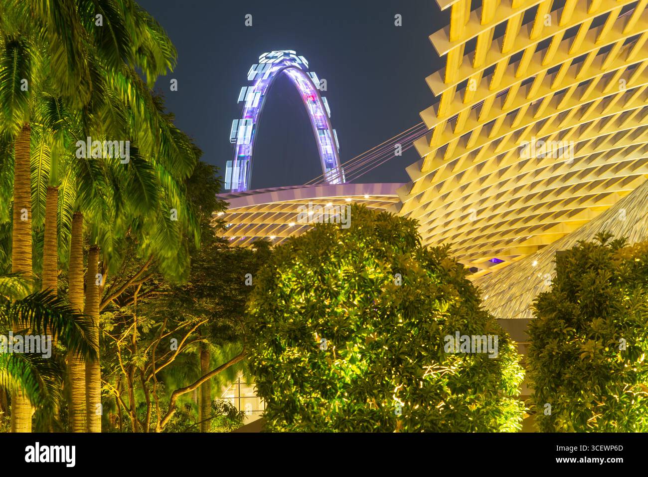 Ferris wheel with lighting is spinning slowly. Marina Bay Sands ...