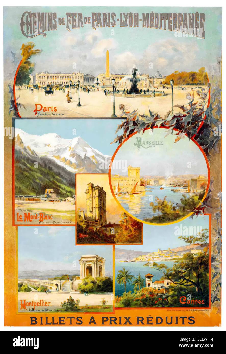 A gorgeous 1890 vintage travel poster for train travel in France, with ...