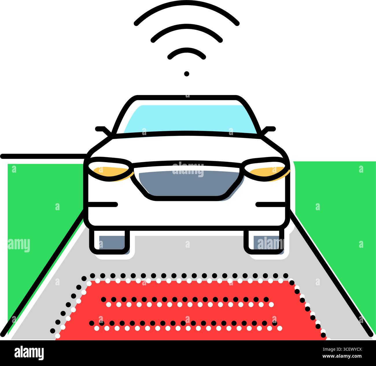 road lane detection autonomous vehicle color icon vector illustration ...